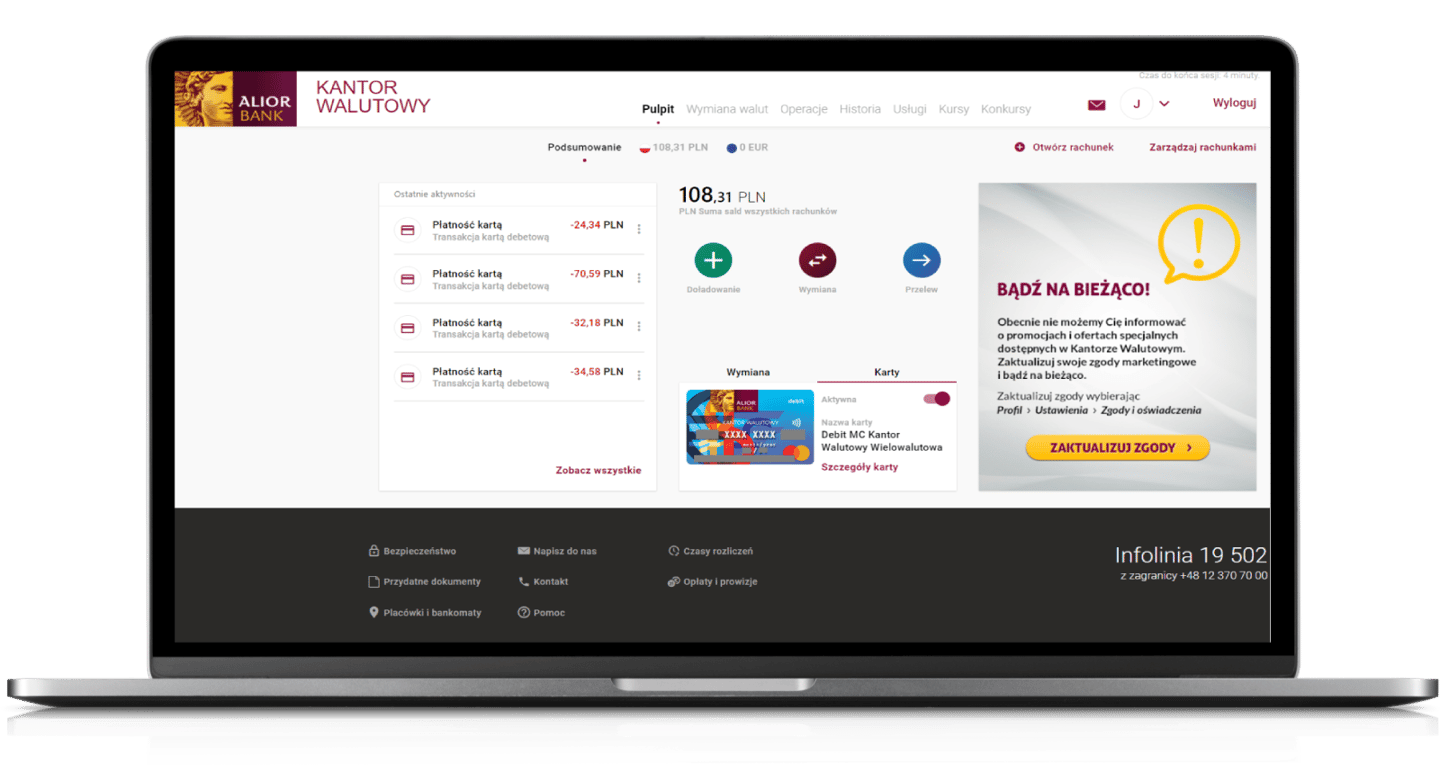 Konto Walutowe w Kantorze Walutowym Alior Banku - Opłaty, Recenzja, Opinie | Moneteo